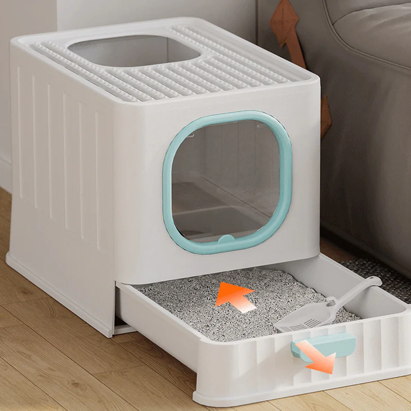 Fully Enclosed Plastic Cat Litter Box with Splash-Proof Feature Semi ...